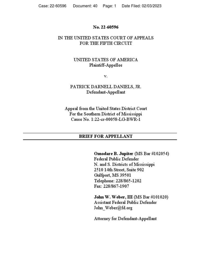Patrick Daniels' Brief On Appeal | PDF