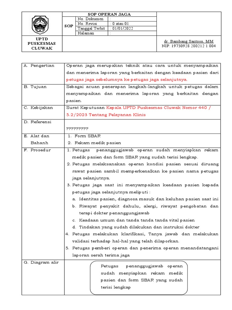 sop operan jaga-1 | PDF