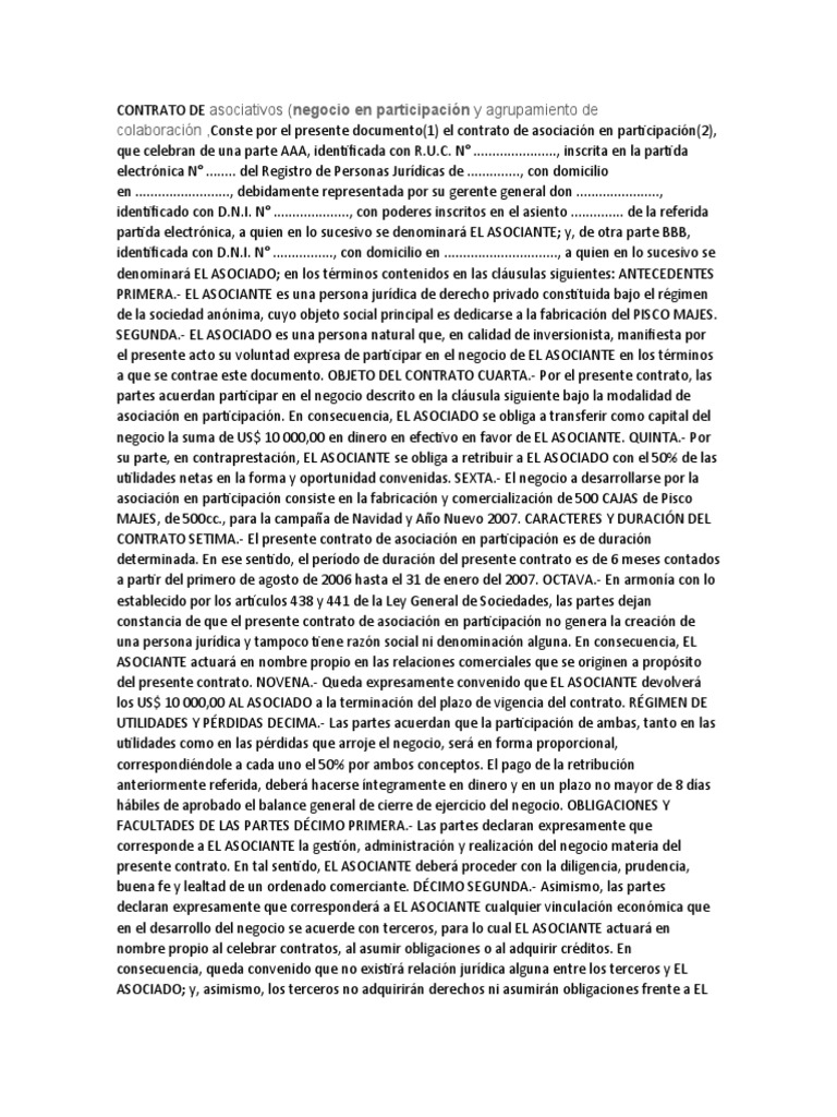 Contrato Asociativo | PDF | Arbitraje | Contabilidad