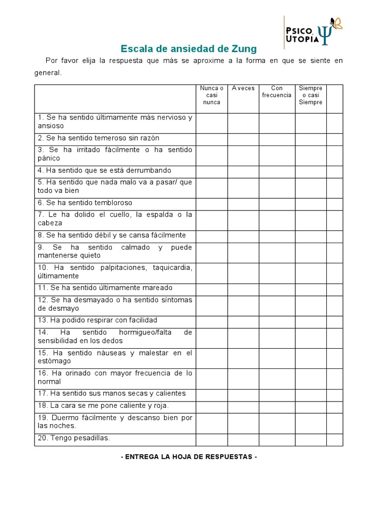 Escala de Ansiedad de Zung: Interpretación | PDF