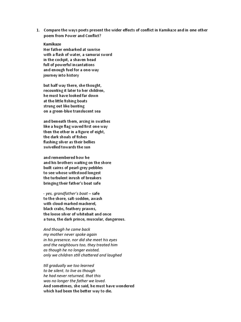 Compare the ways poets present the wider effects of conflict in ...