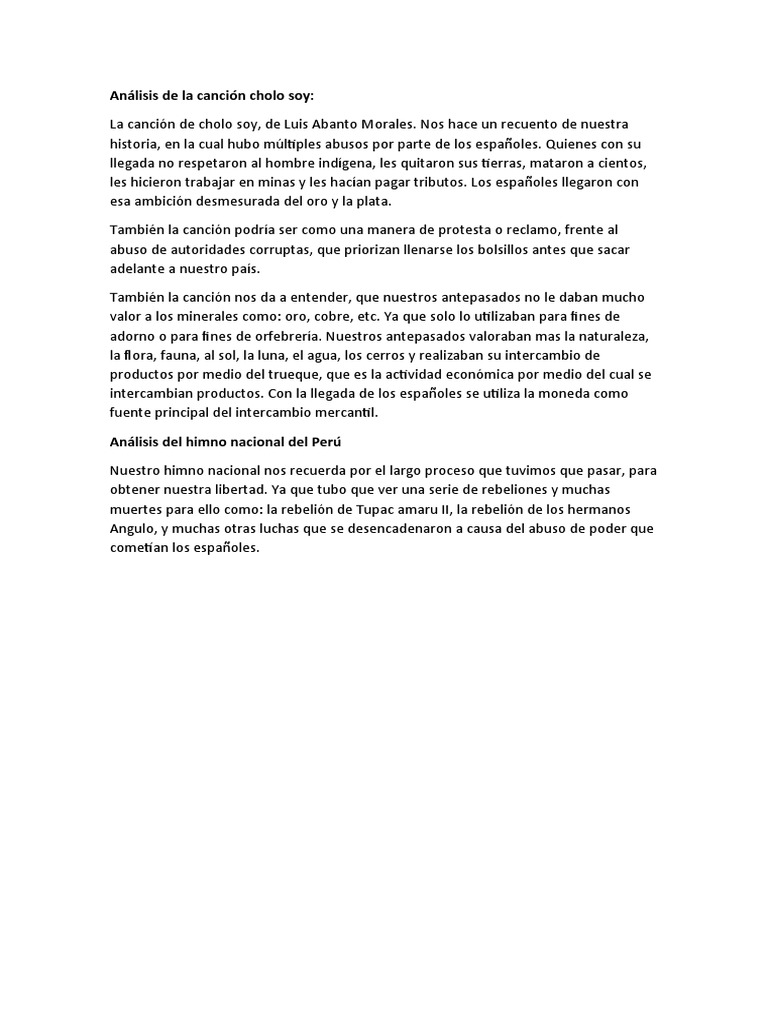 Analisis de La Cancion Cholo Soy | PDF