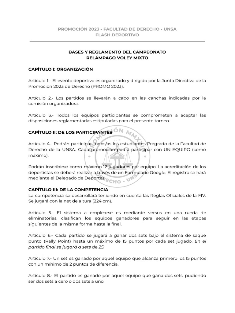 Bases y Reglamento Flash Deportivo-promo 2023 | PDF | Vóleibol | Deportes