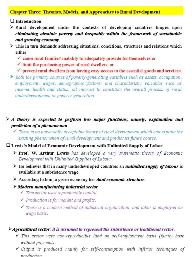 Chapter Three Theories, Models, and Approaches To Rural Development ...