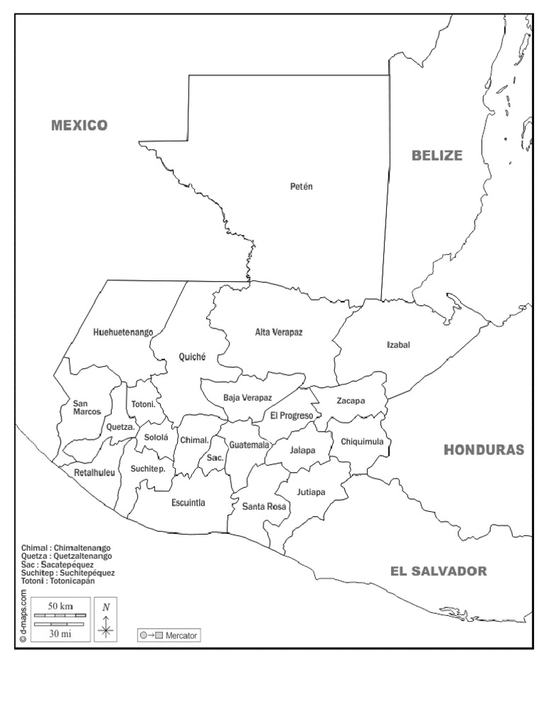 Mapa de Guatemala Para Colorear Con Departamentos | PDF
