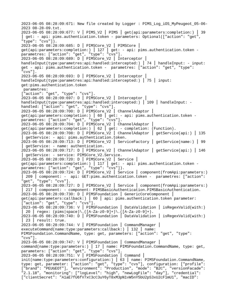 PIMS - Log - iOS - MyPeugeot - 05-06-2023 08-28-09 | PDF | Parameter (Computer Programming ...