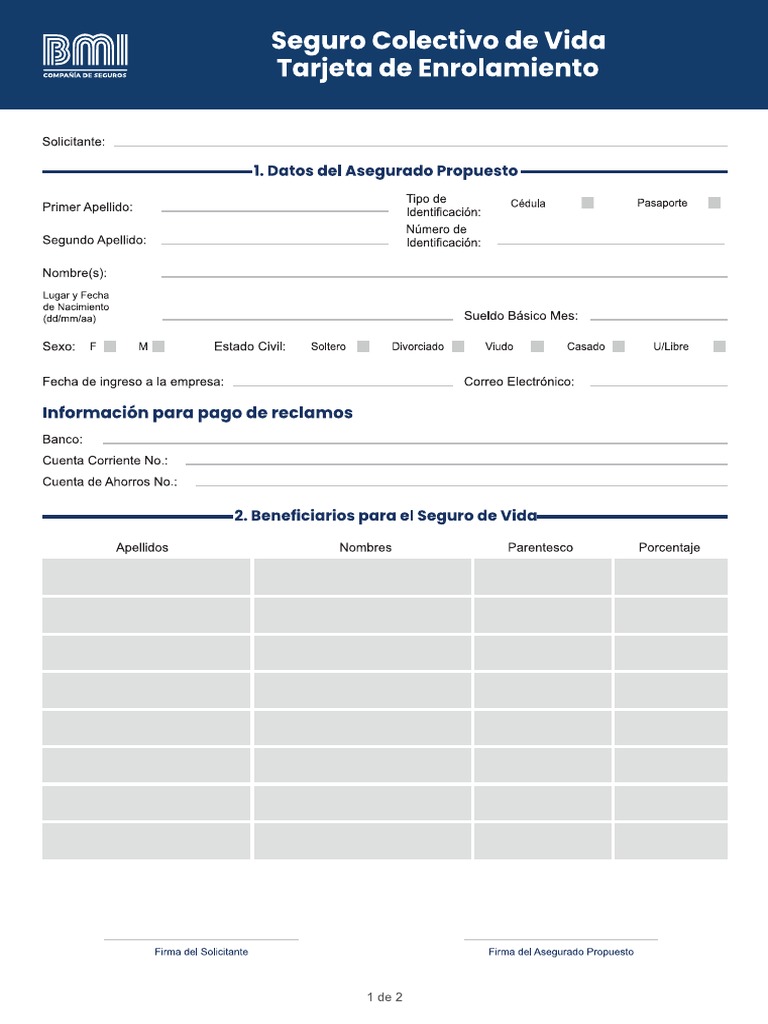 BMI Tarjetas de Enrolamiento | PDF