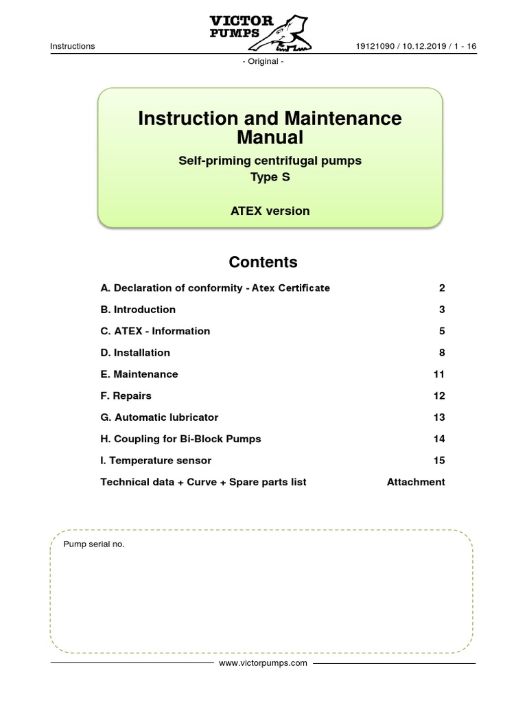 S Pumps ATEX Instructions | PDF | Pump | Valve
