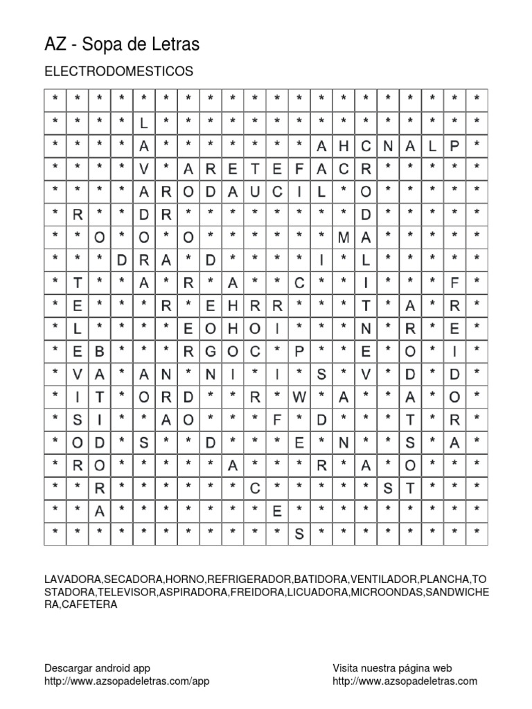 AZ - Sopa de Letras: Electrodomesticos | PDF