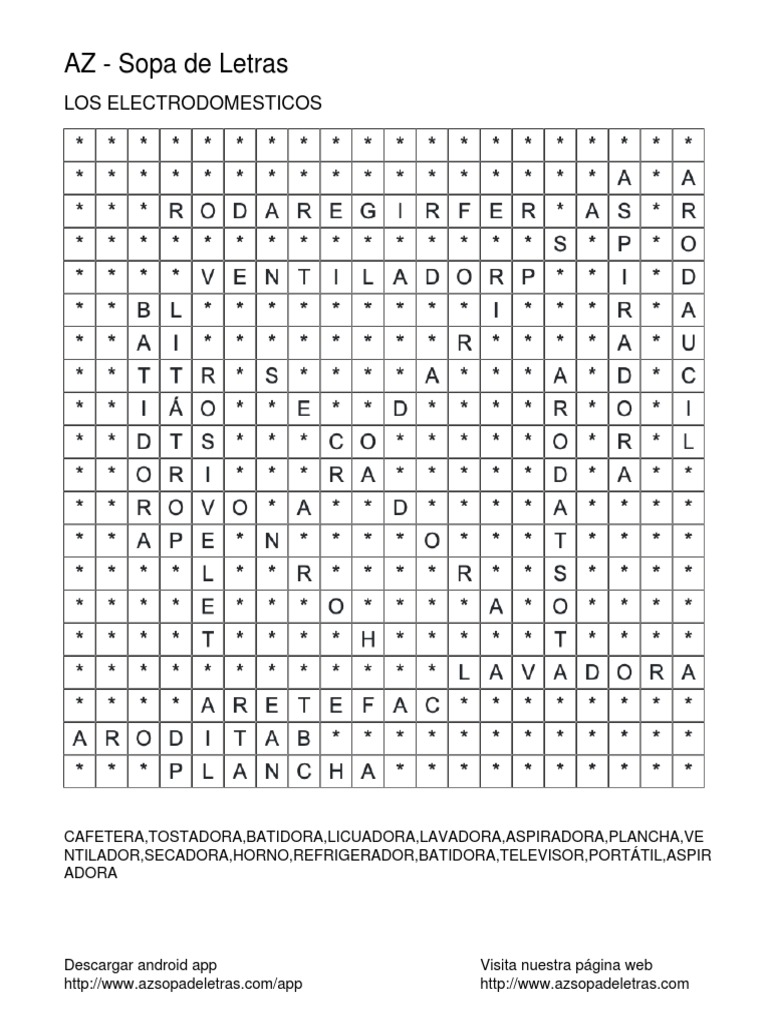 AZ - Sopa de Letras: Los Electrodomesticos | PDF