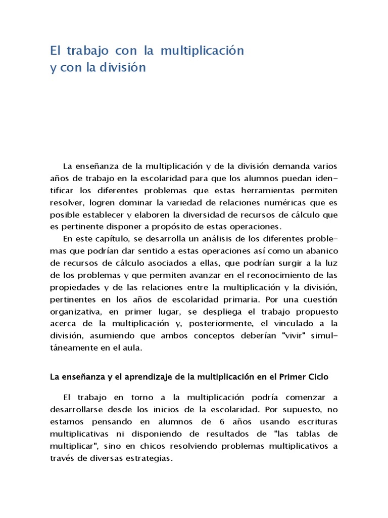 Itzcovich El Trabajo Con La Multiplicacion y La Division | PDF