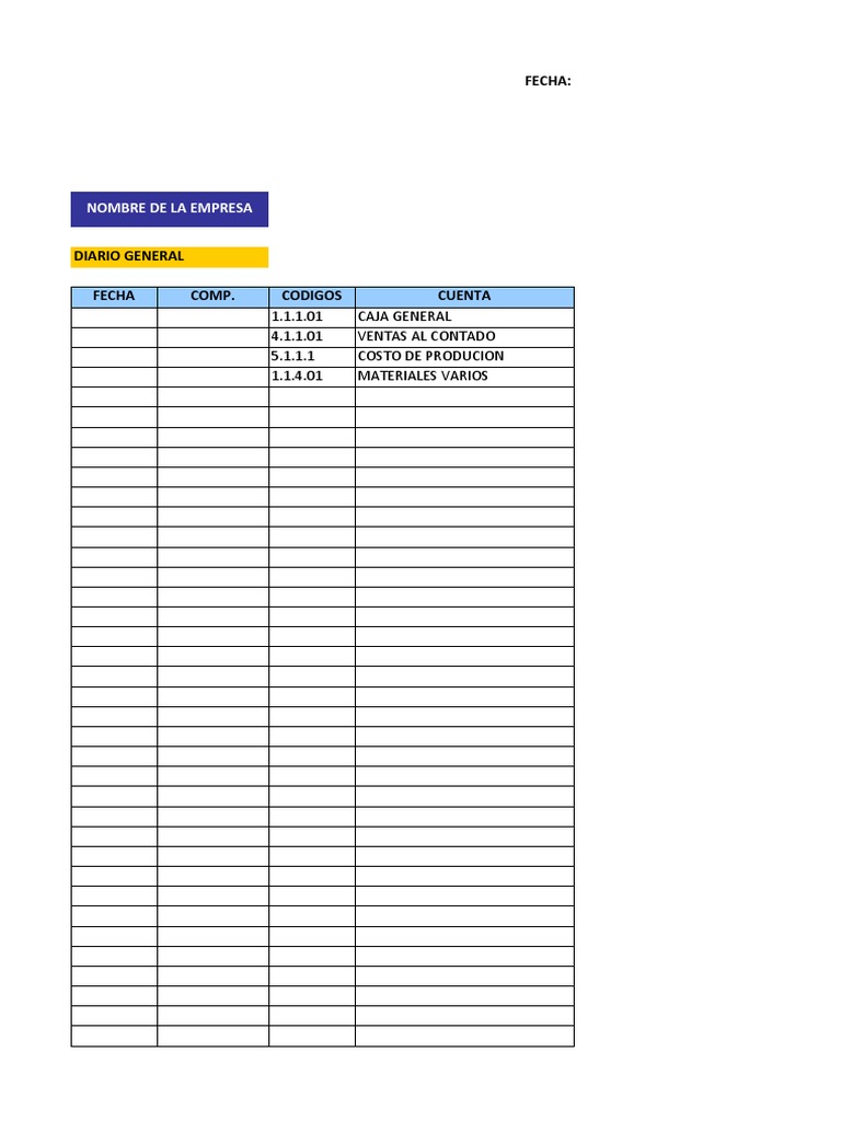 Plantilla Excel para Libro Diario Contable | PDF | Dinero | Contabilidad