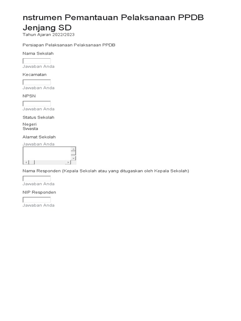 Instrumen Pemantauan Pelaksanaan PPDB Jenjang SD | PDF | Kesehatan Holistik