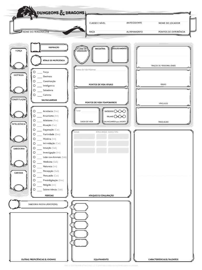 Ficha de Personagem D&D 5E PDF | PDF | Jogos de RPG | Jogos de tabuleiro