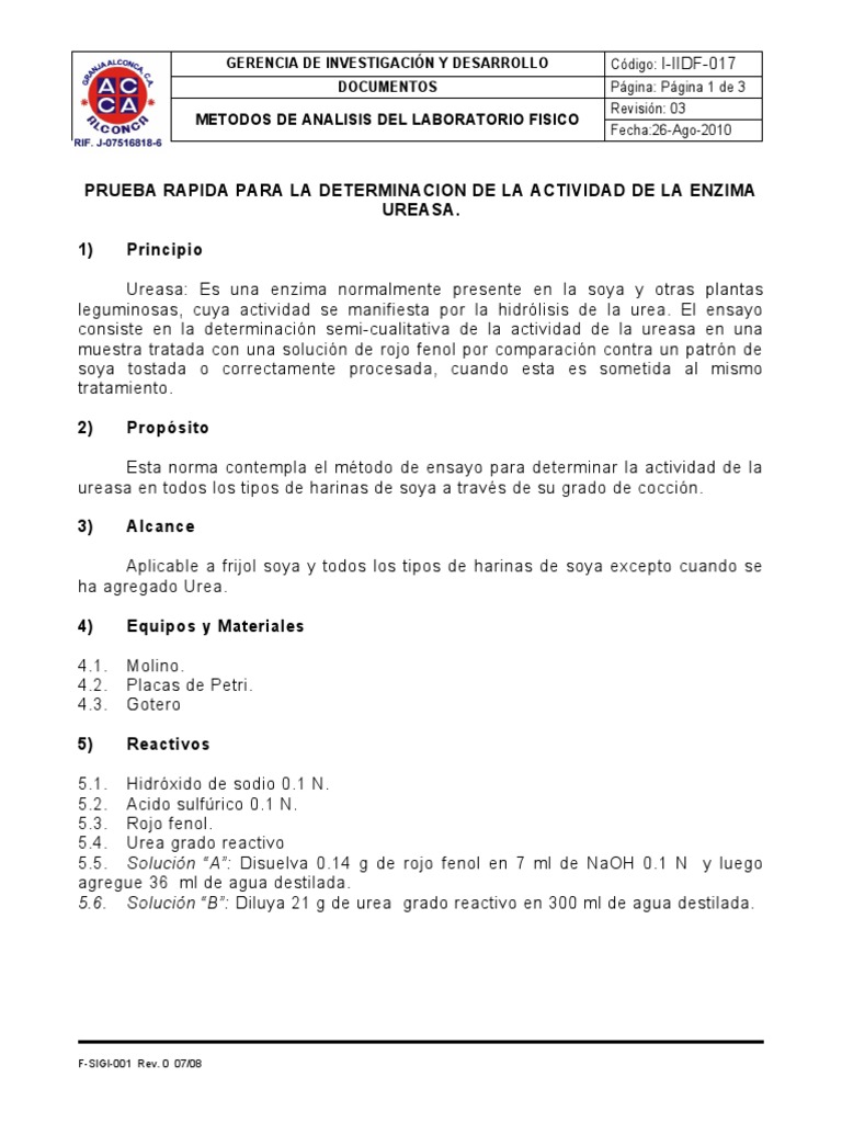 Prueba Rapida para La Determinacion de La Actividad de La Enzima Ureasa ...