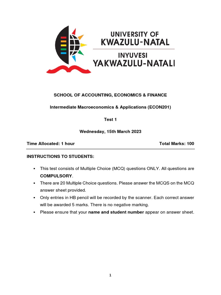 ECON201 Test1 2023 | PDF | Economic Growth | Saving