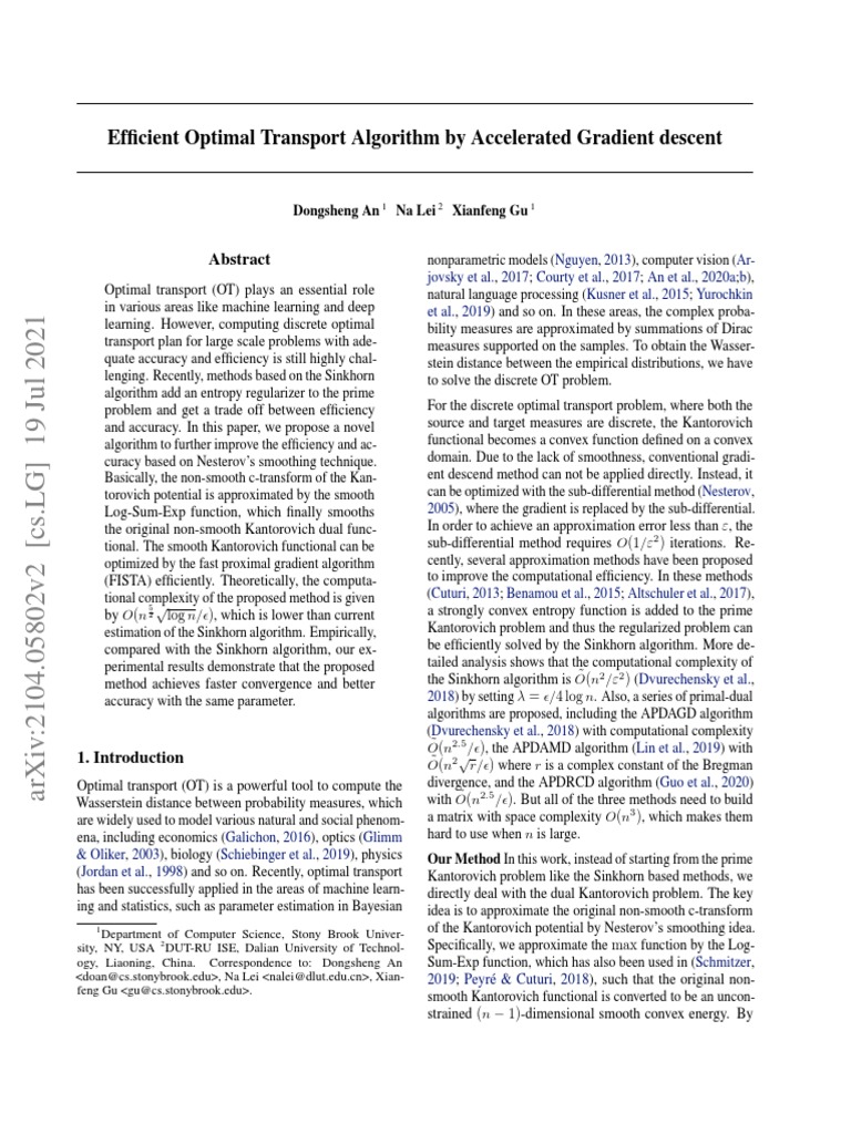 Efficient Optimal Transport Algorithm by Accelerated Gradient Descent | PDF Efficient Optimal Transport Algorithm by Accelerated Gradient Descent | PDF