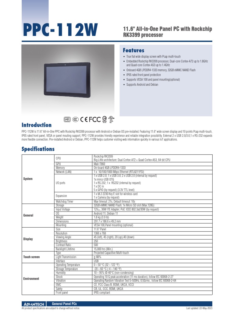 PPC-112W - DS - Advantech | PDF | Electronics | Computer Hardware