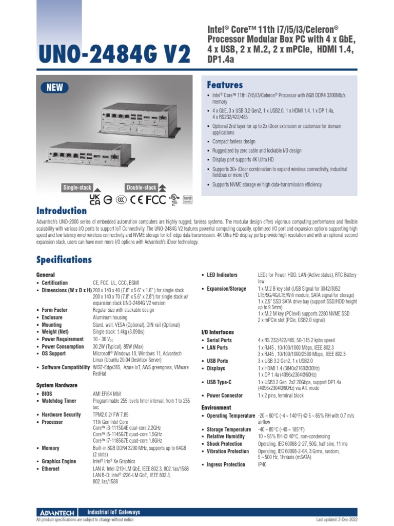 UNO-2484G-V2 - DS - Advantech | PDF | Usb | Solid State Drive