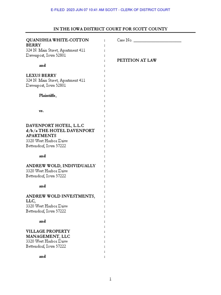Berry vs. Davenport Hotel, LLC and Andrew Wold | PDF | Wound | Negligence