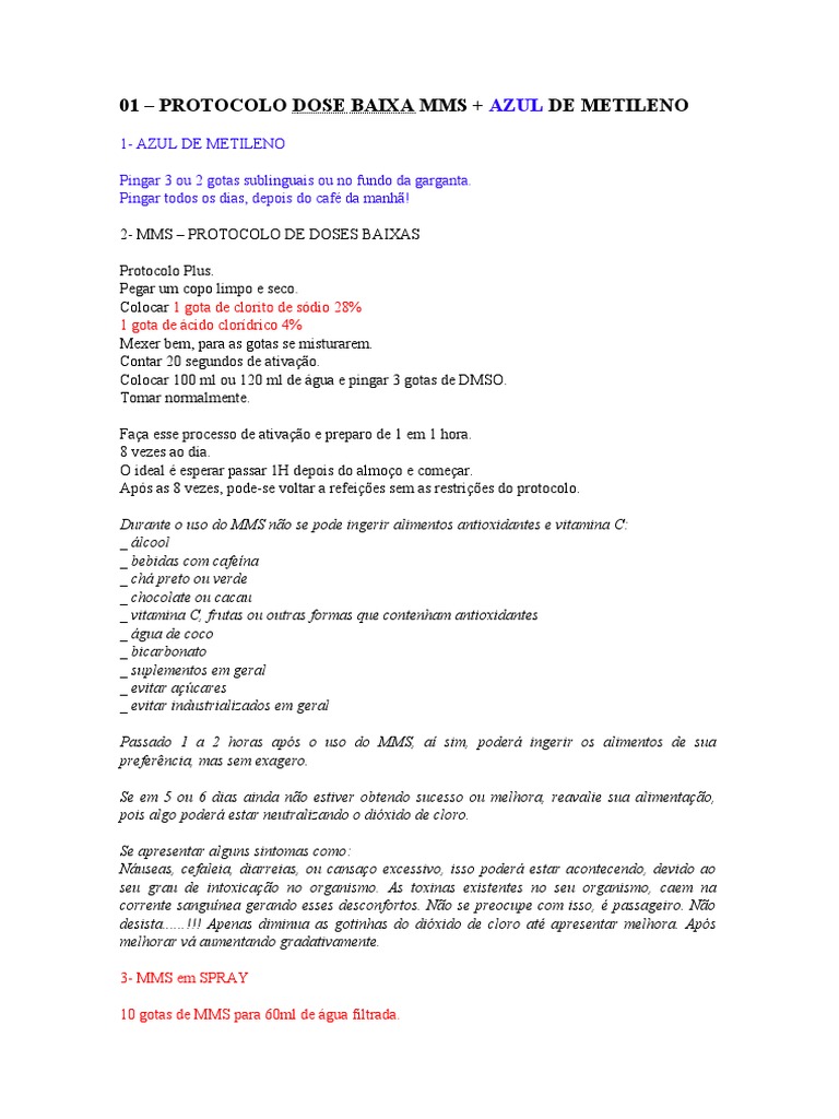 Protocolo de Uso do MMS e Azul de Metileno | PDF