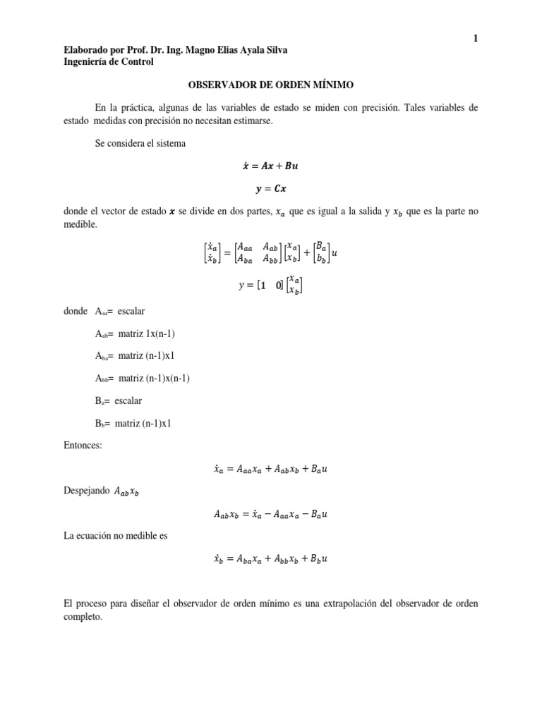 Observador Orden Minimo MATLAB | PDF | Matemáticas Aplicadas | Matemáticas