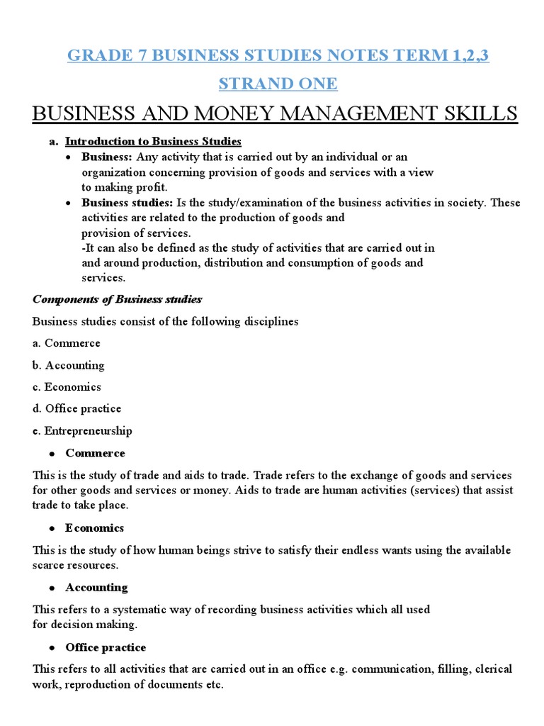 Business Studies Grade 7 Term 1,2,3 | PDF | Agriculture | Sustainability