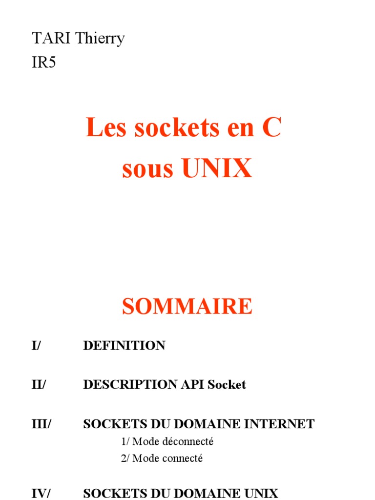 Sockets C sous UNIX : Guide Pratique | PDF | Protocole de contrôle de transmission | Protocoles ...