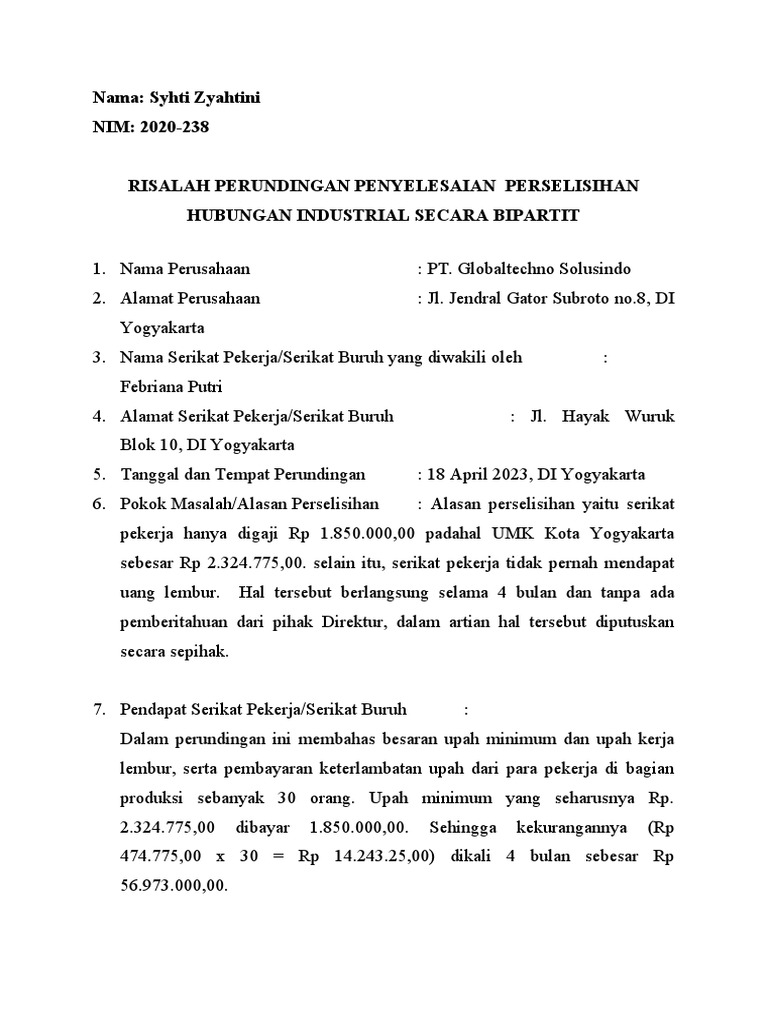 Format Risalah Perundingan Bipartit | PDF | Bisnis