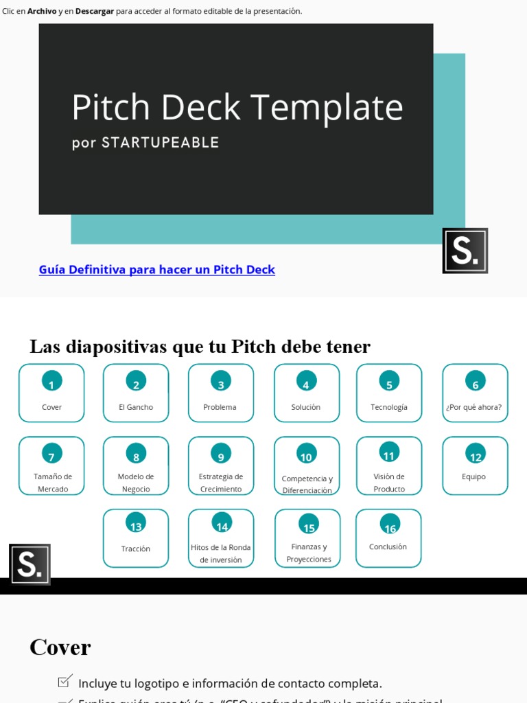 Startupeable - Pitch Deck Template (DESCARGABLE) | PDF | Empresa de inicio | Pequeñas empresas y ...