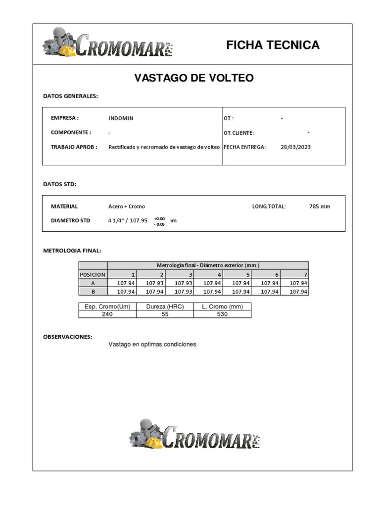 Ficha Tecnica - Vastago de Volteo | PDF