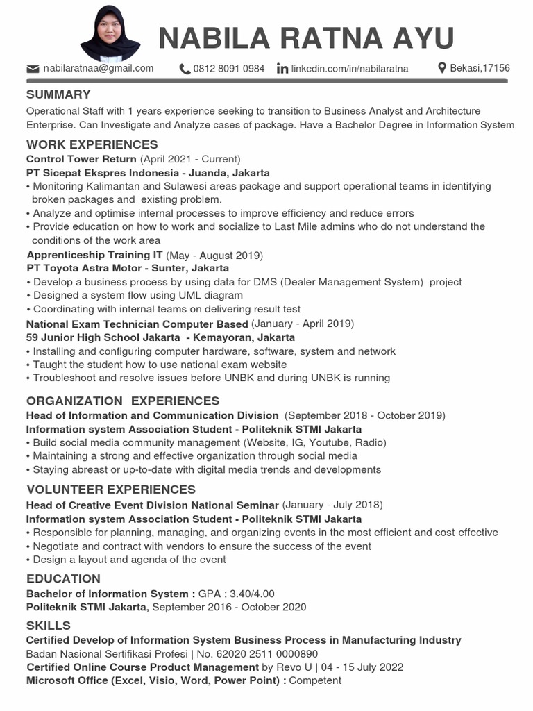 CV - Nabila Ratna Ayu-1 | PDF | Computing | Information Technology