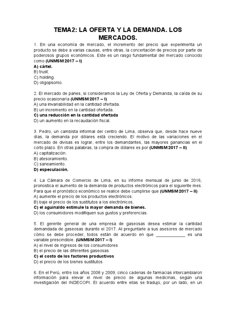 Tema 2 Los Mercados - Oferta y Demanda (Econo. Sem.02) | PDF | Mercado (economía) | Oferta y demanda