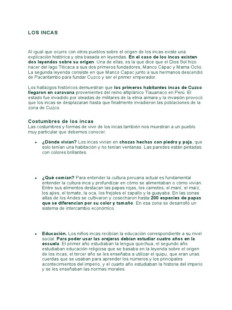 Los Incas | PDF | Imperio Inca