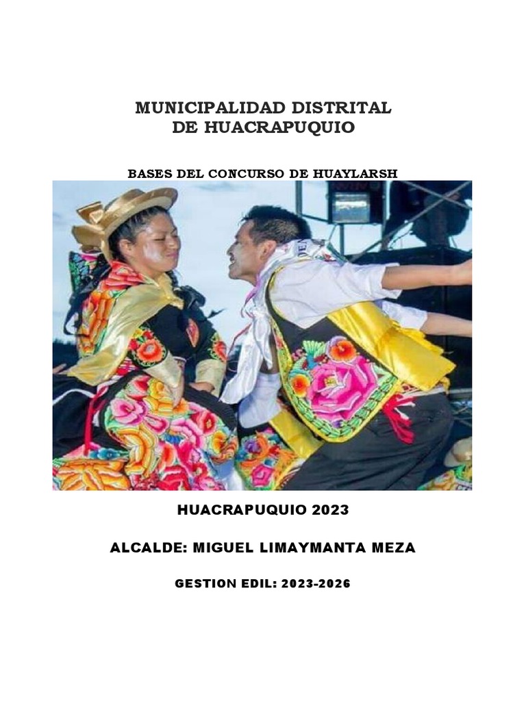 Bases Concurso de Huaylarsh - 2023 - Huacrapuquio | PDF | Softlines (venta minorista) | Ropa