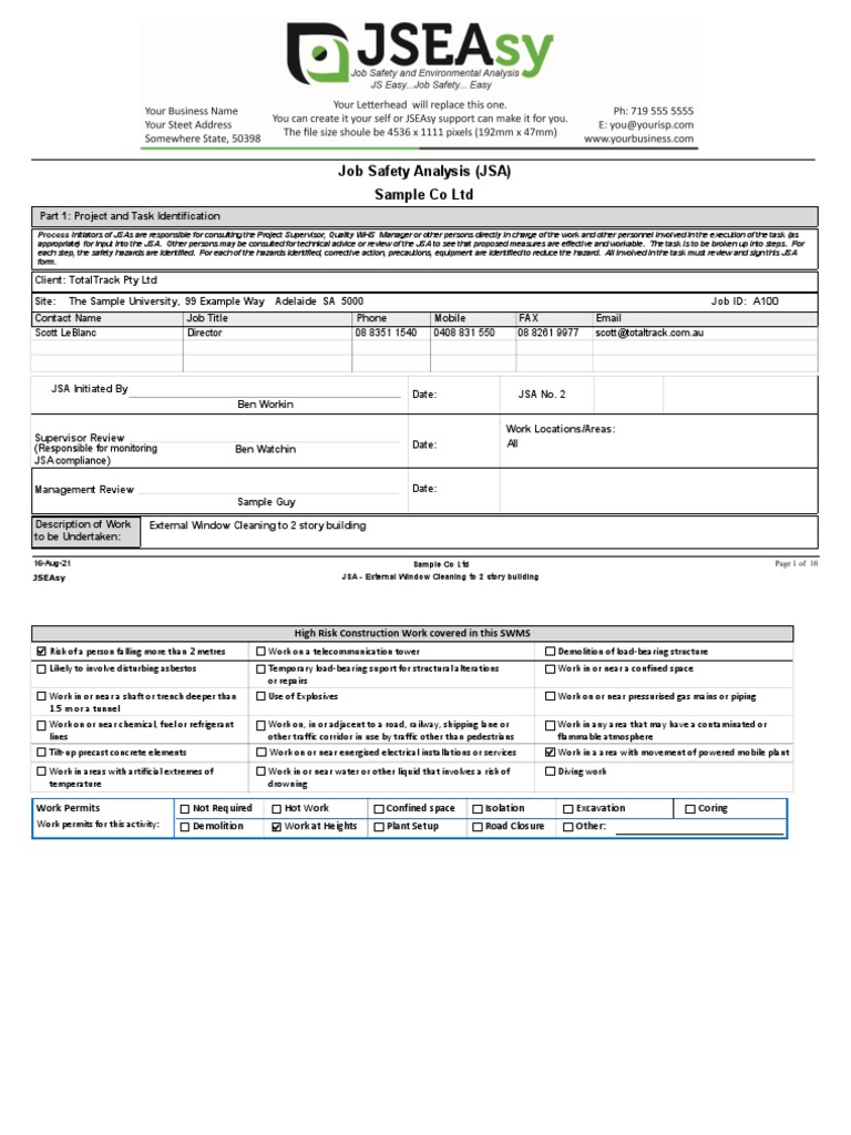JSA External Window Cleaning To 2 Story Building Simplified Report ...