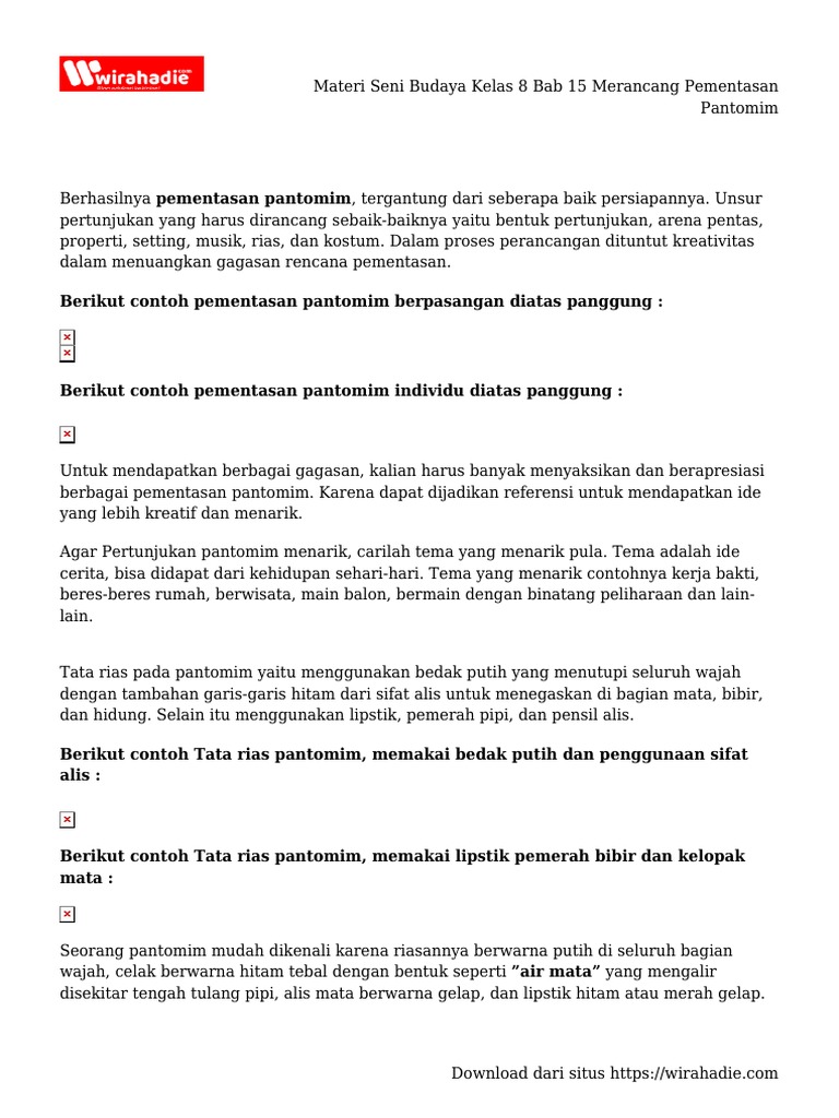 Materi Seni Budaya Kelas 8 Bab 15 Merancang Pementasan Pantomim | PDF