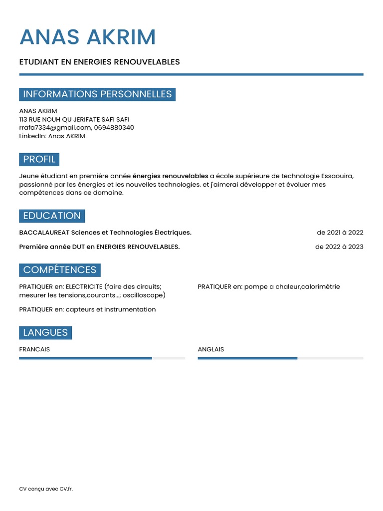 Cv de Anas Akrim | PDF