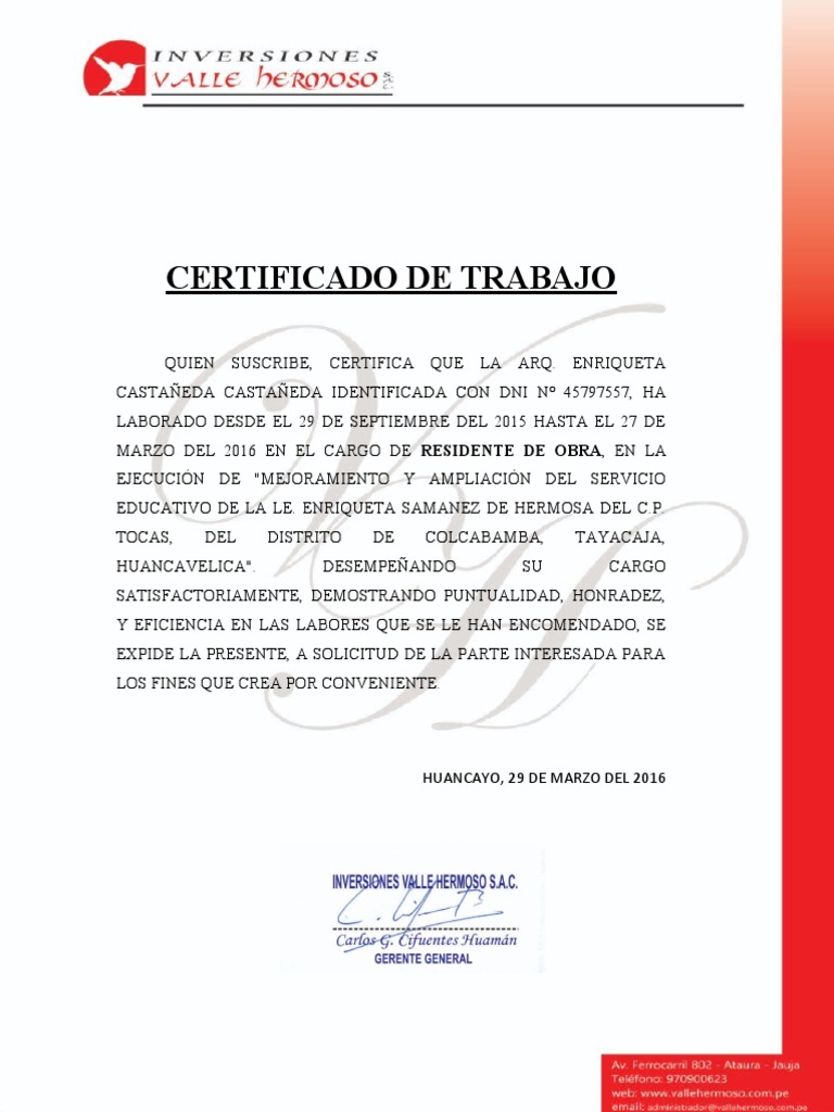 Certificado de Trabajo | PDF