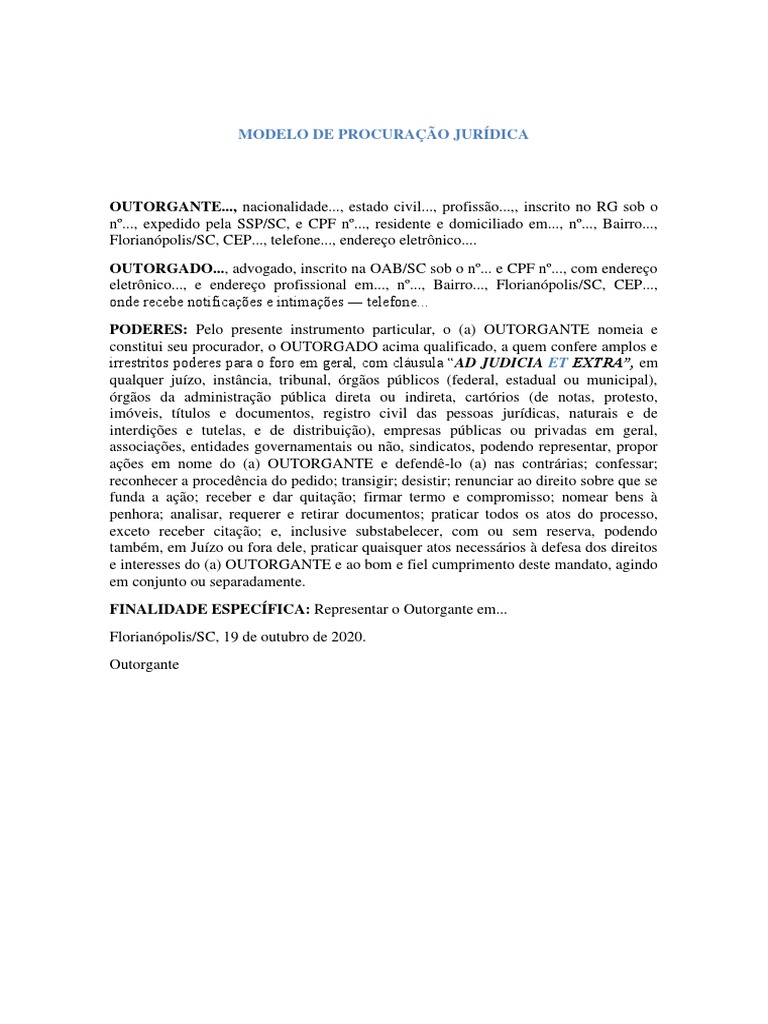 Modelo de Procuracao Ad Judicia Et Extra NCPC Advogado | PDF