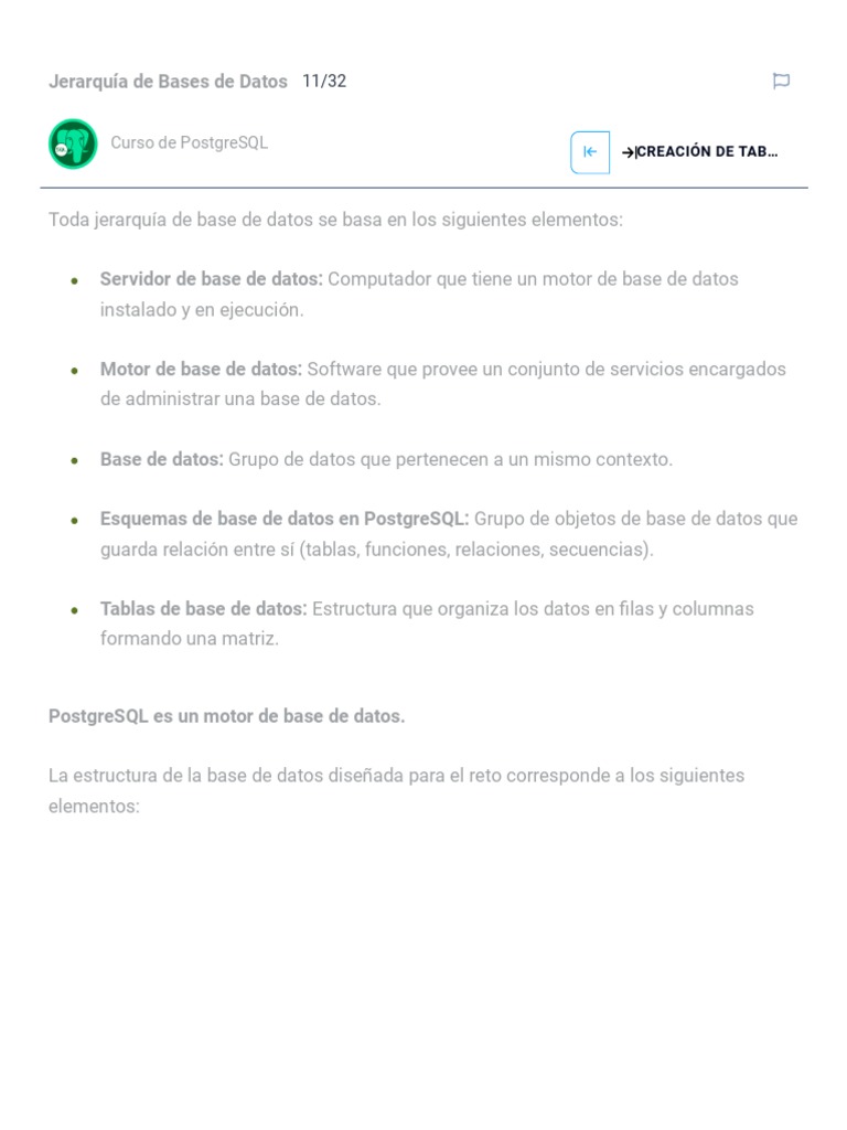 11 Jerarquía de Bases de Datos - Platzi | PDF | Bases de datos | Postgre Sql
