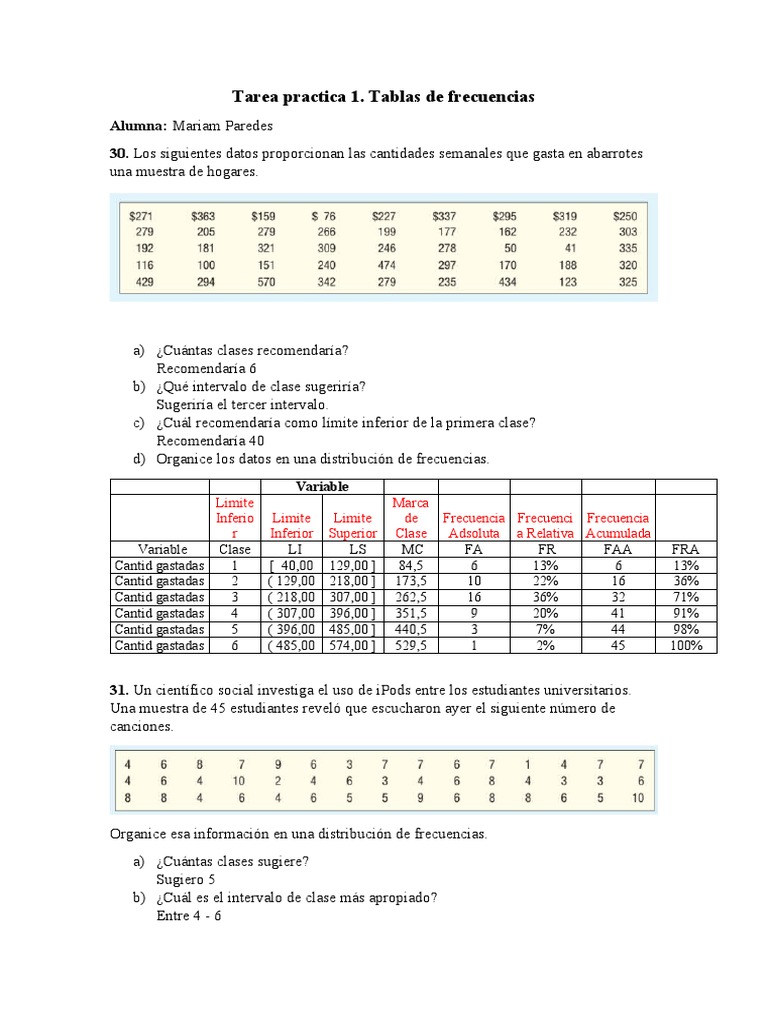 Tarea Practica 1. Tablas de Frecuencias | PDF