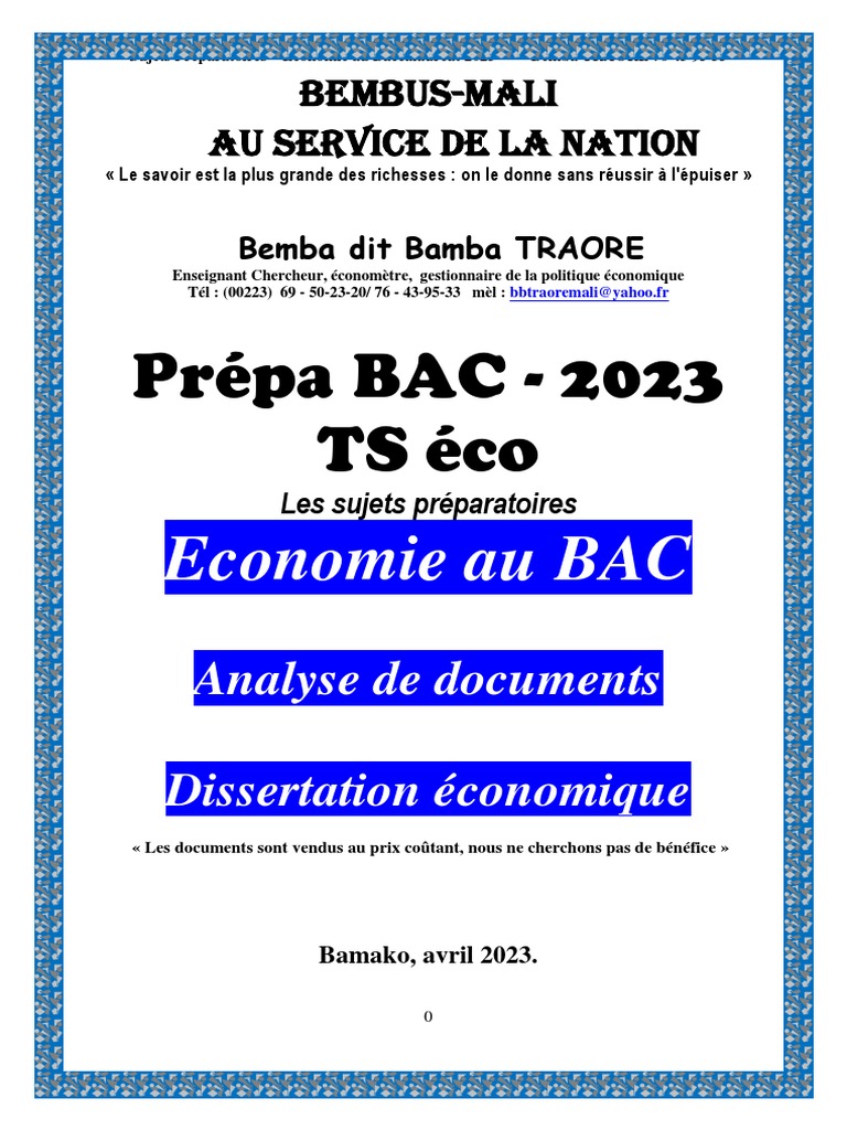 Prépa BAC Economie 2023 | PDF | Chômage | Croissance économique