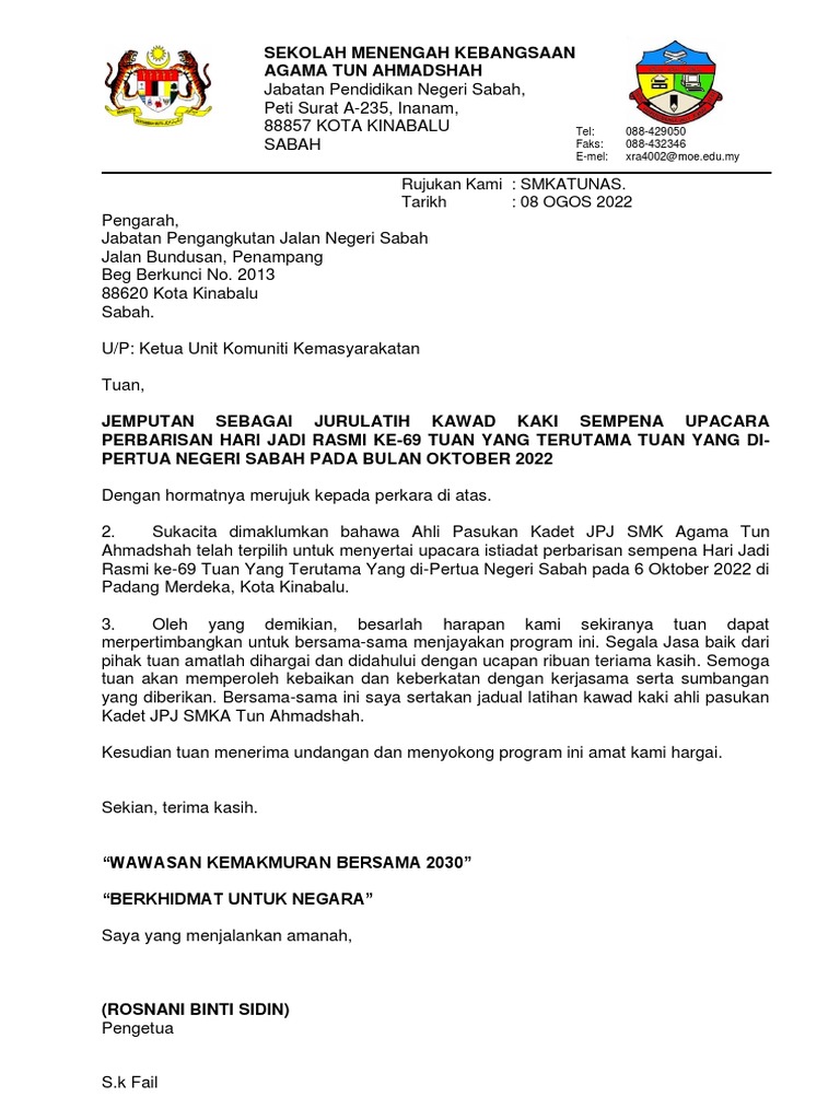 Surat Jemputan Jurulatih Kawad Kaki JPJ 2022 | PDF