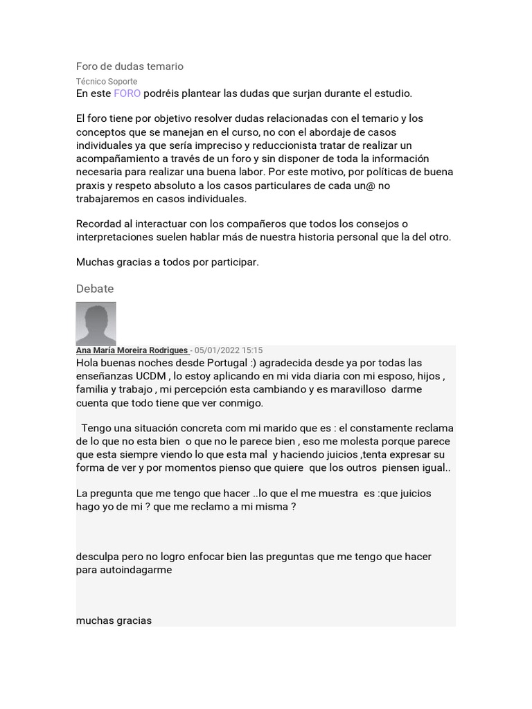 Foro de Dudas Temari1 | PDF | Perdón | Experiencia