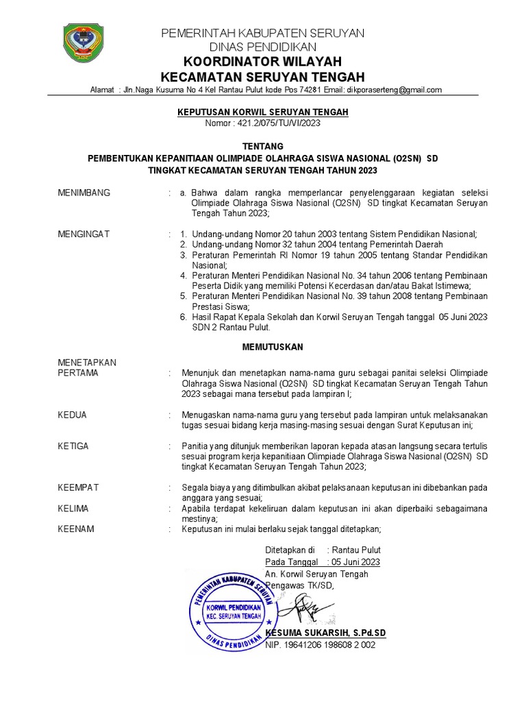 SK Panitia O2sn Serteng 2023 | PDF