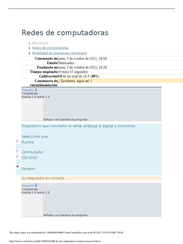 Redes de Computadoras Examen Semana 6.1 | Descargar gratis PDF | Red de área amplia ...