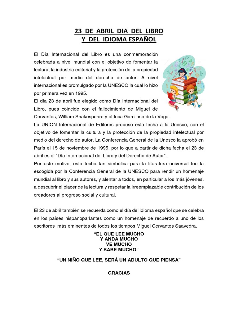 23 de Abril Dia Del Libro y Del Idioma Español Disertación | PDF