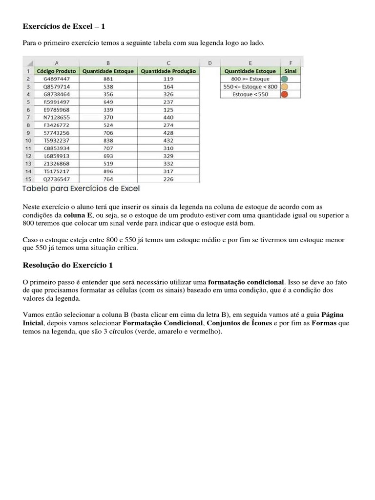 Exercícios de Excel: Formatação e Fórmulas | PDF