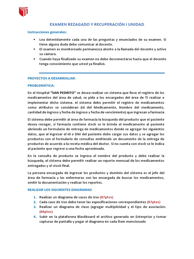 Examen de Rezagado y Recuperación I Unidad | PDF